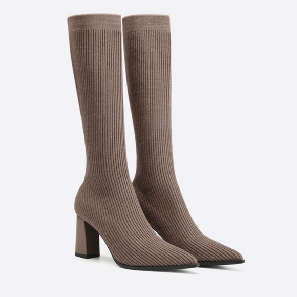 Shoes | Mousse Fit Women Knit Comfort Chunky Heeled High Boots | Poshmark